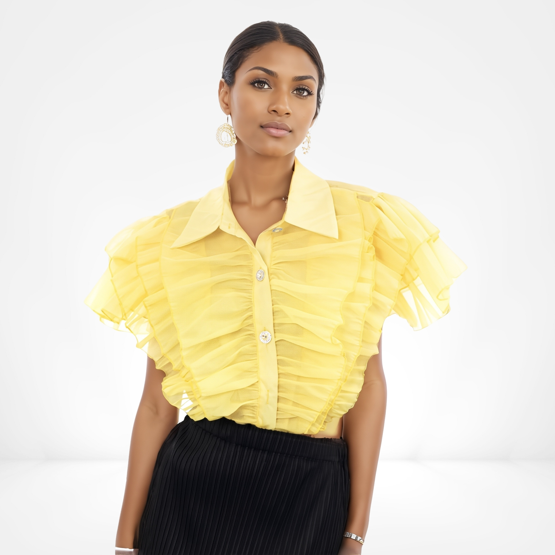 Lemon Ruffle Organza Blouse - KariQuar